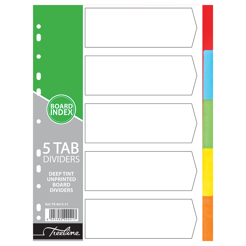 Dividers A4 Board 160gm 5 Tab Deep Tint Assorted - City Stationers ...