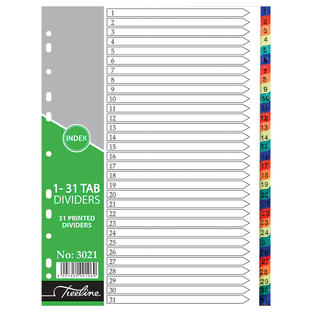 Dividers PVC Printed 160 Micron A4 Index 1 to 31 Rainbow Assorted ...