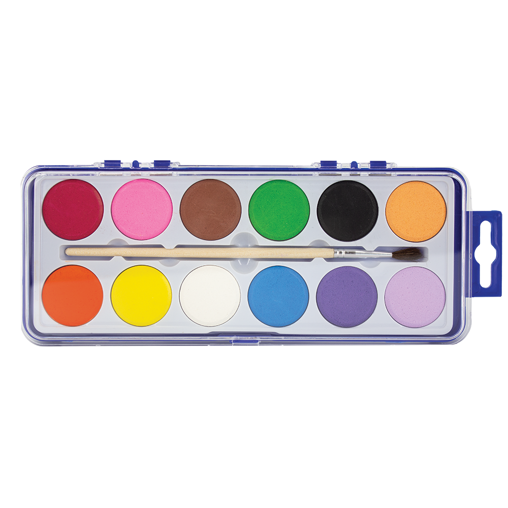 Paint Watercolour, Tray of 12 water colours with brush - Assorted ...