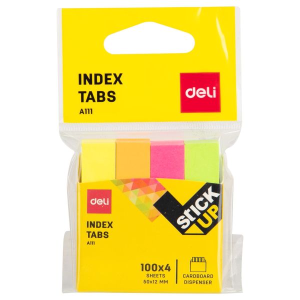 Index Tabs, 4x100 Sheets, 50x12mm Paper Tab Square Bright 4 colors ...