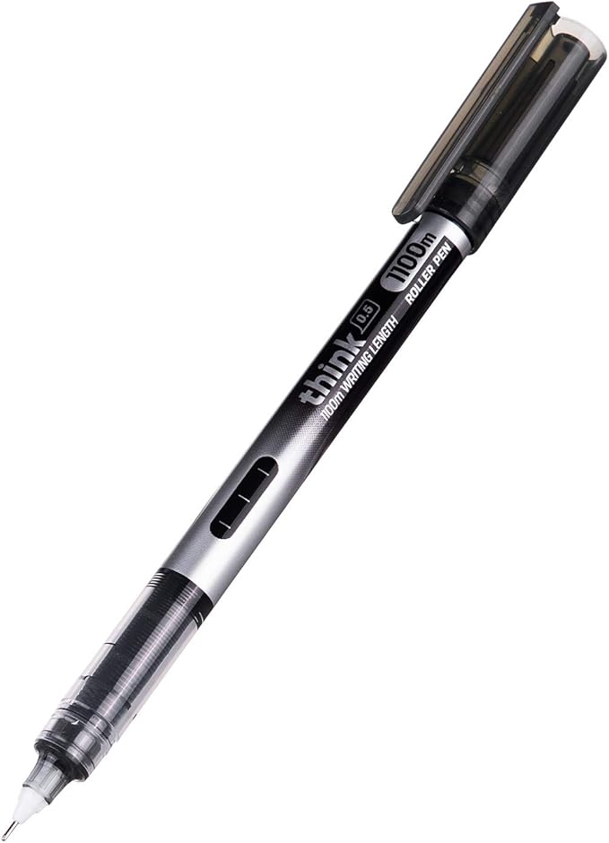 Think Roller Pen Needle Tip:0.5mm Black Ink Solid barrel Black and ...